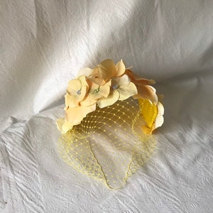 Yellow Flower Fascinator Hat With Birdcage Veil, Yellow Wedding Hat ...