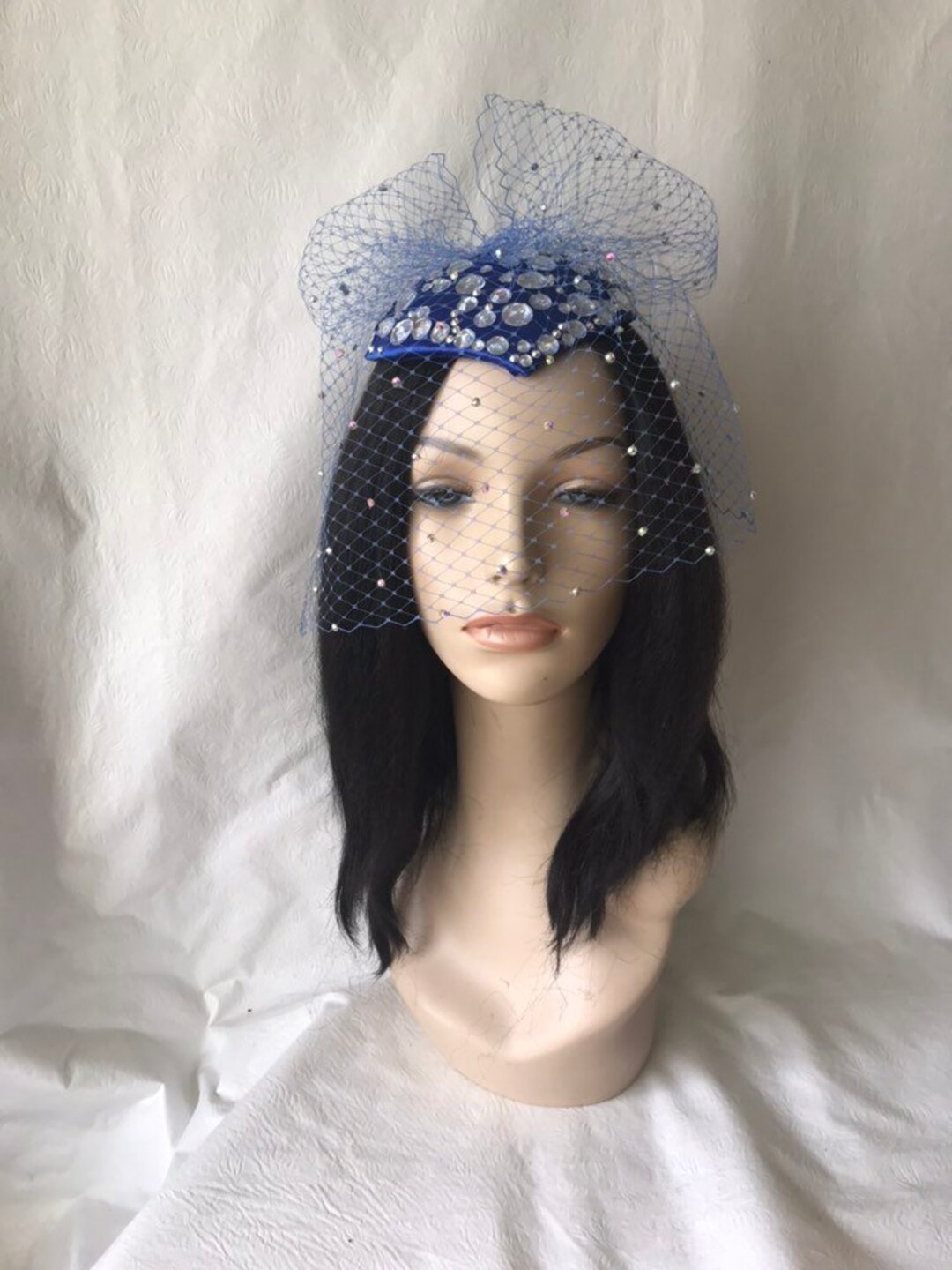 Royal Blue Rhinestone Fascinator Hat 1950s Vintage Style - Etsy