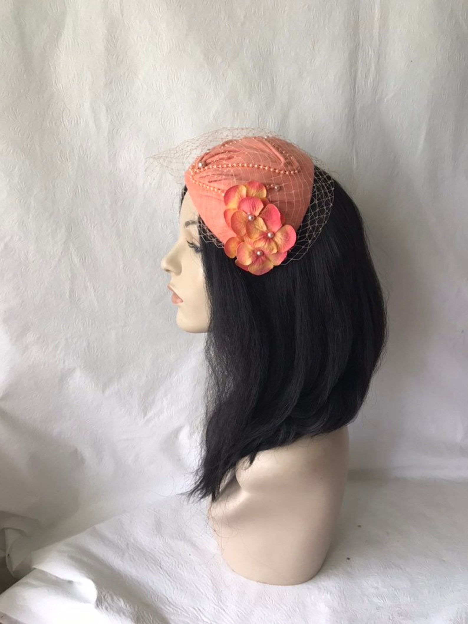 Coral Fascinator Hat Vintage Half Hat Coral Peach Wedding | Etsy