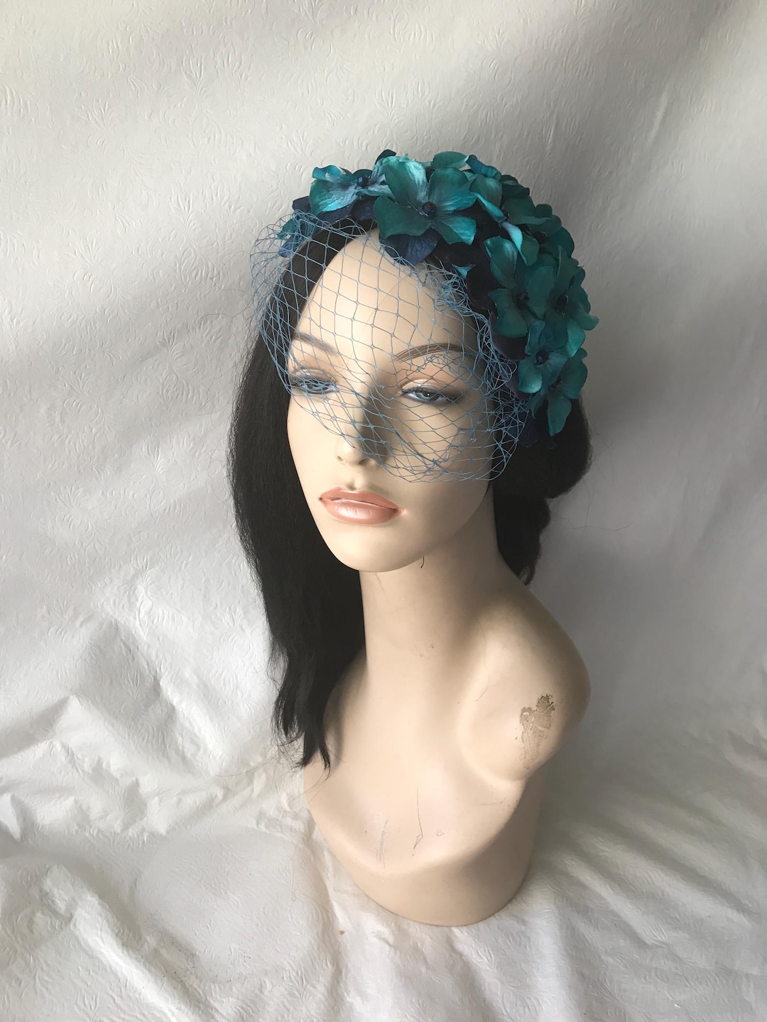Turquoise Teal Blue 1950 -1960s Vintage Flower Half Hat With Veil ...