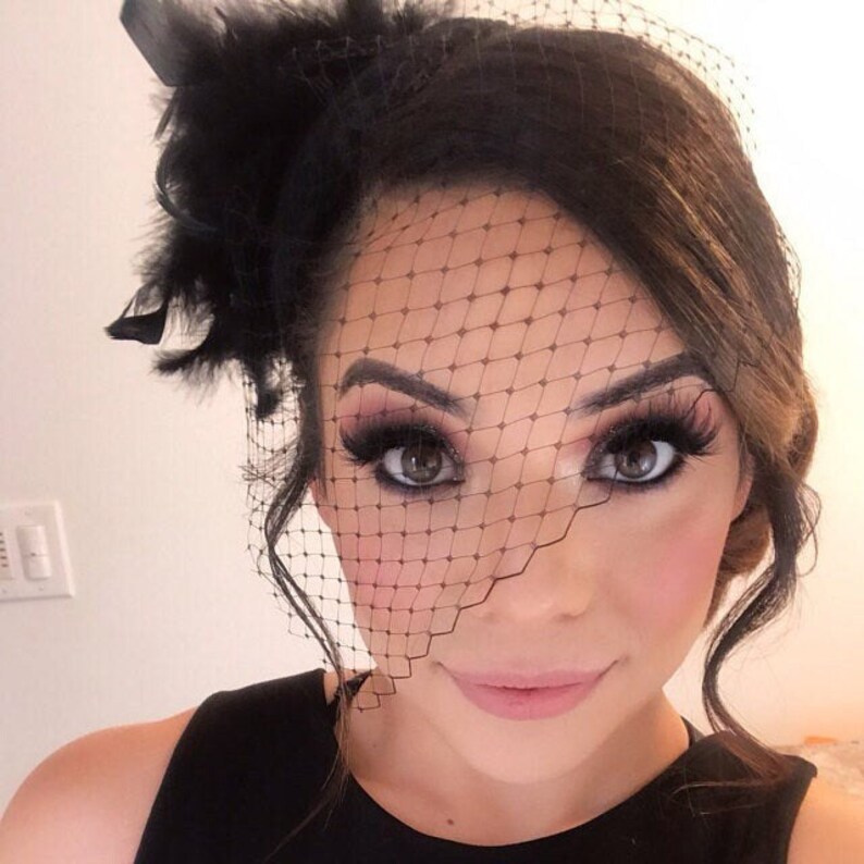 Black Vintage Teardrop Pillbox Fascinator Hat With Veil for Church ...