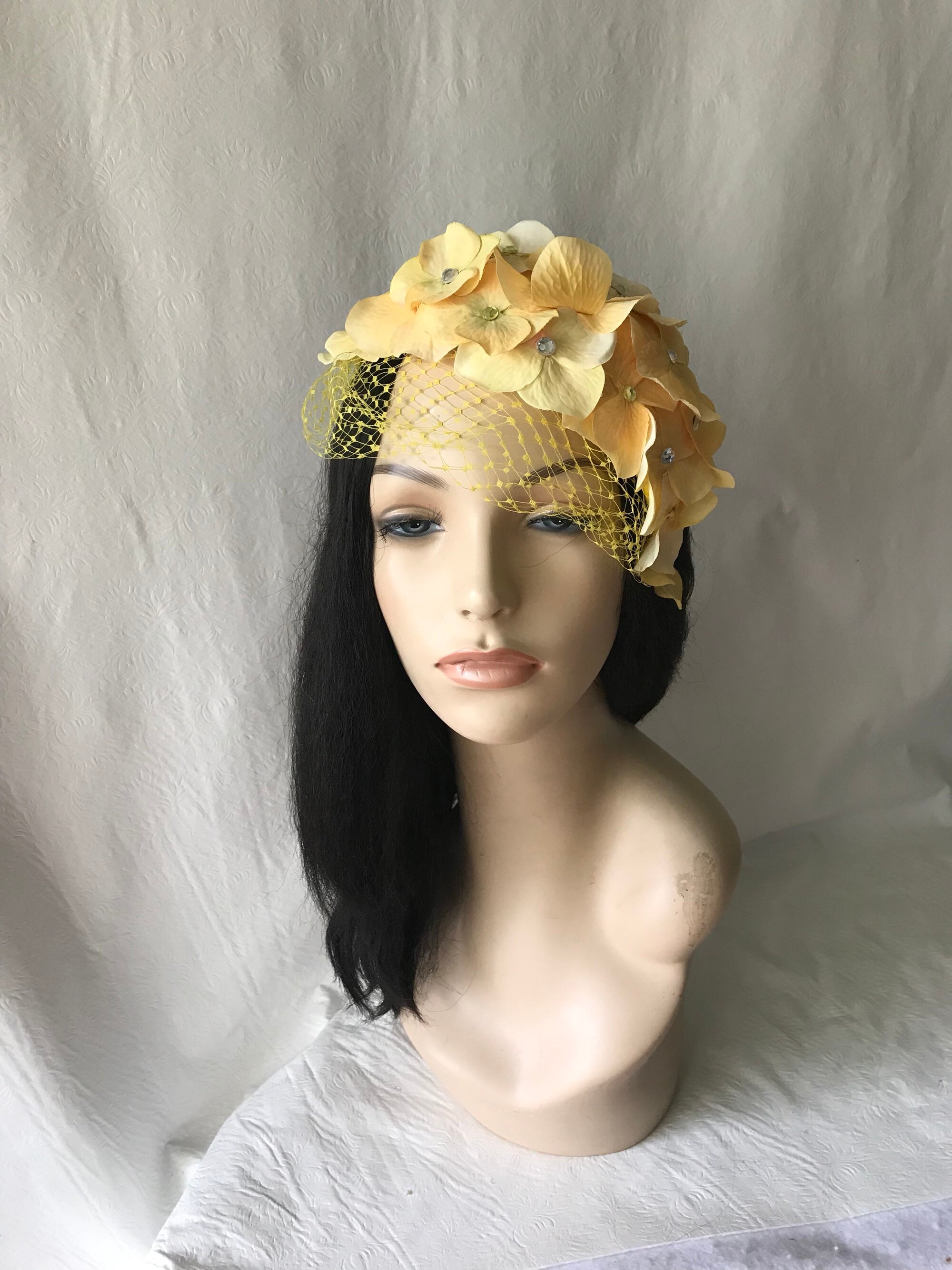Vintage Yellow Flower Fascinator, 1950s Style Half Hat With Veil for ...