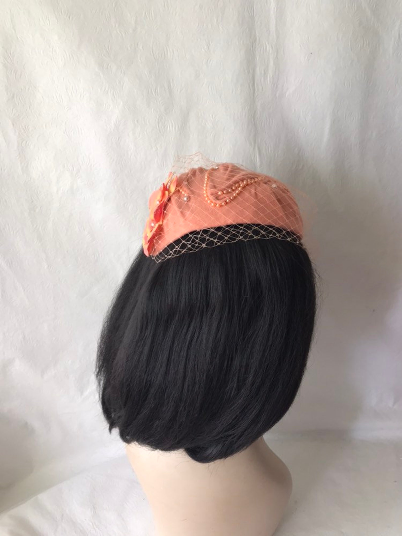 Coral Fascinator Hat Vintage Half Hat Coral Peach Wedding | Etsy