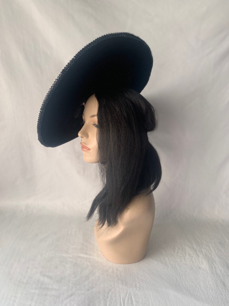 Black Velvet Flat Wide Brim Fascinator Hat Wedding Church Tea - Etsy