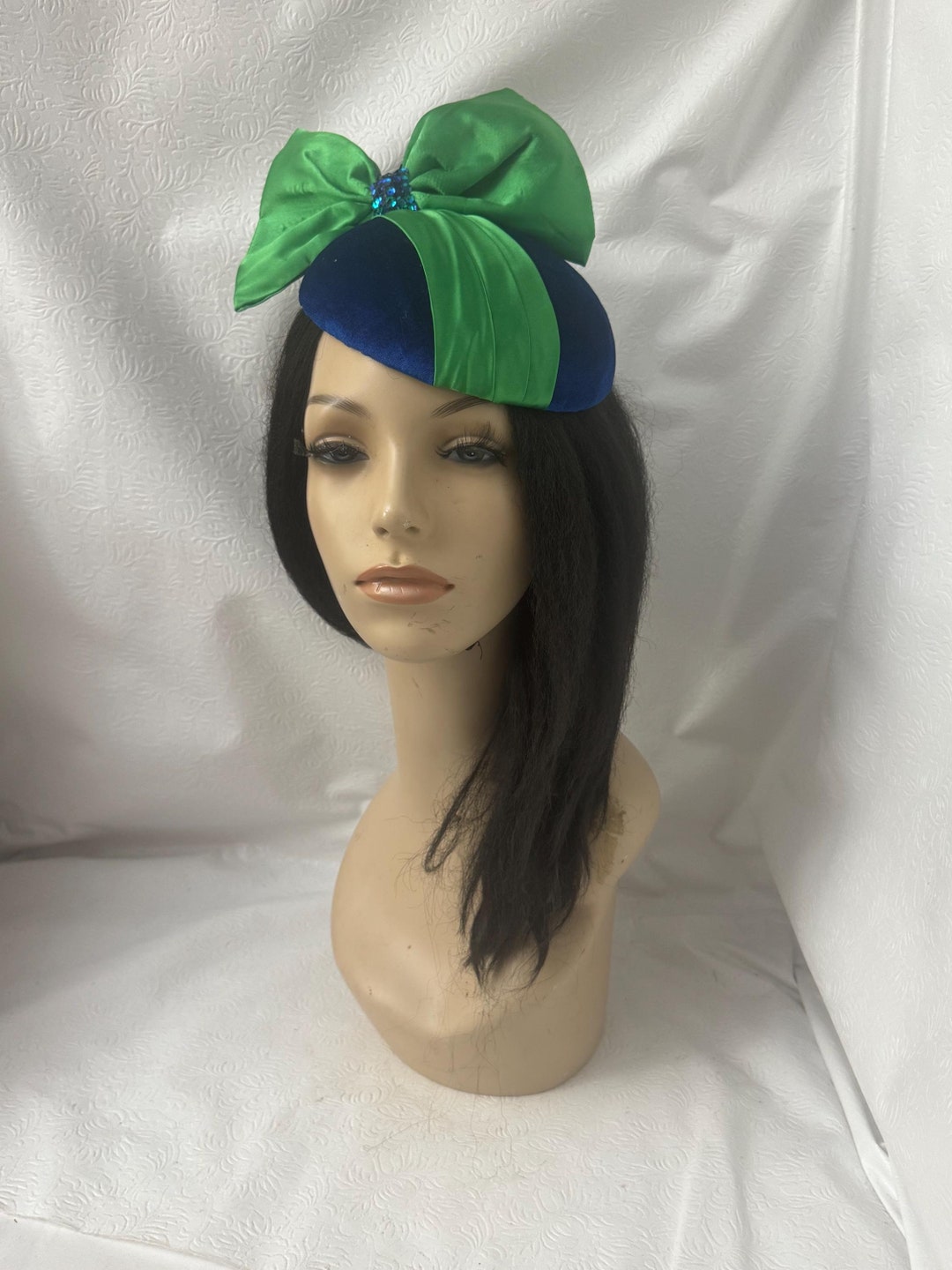 Emerald Green & Royal Blue Velvet Cocktail Hat With Sparkling ...