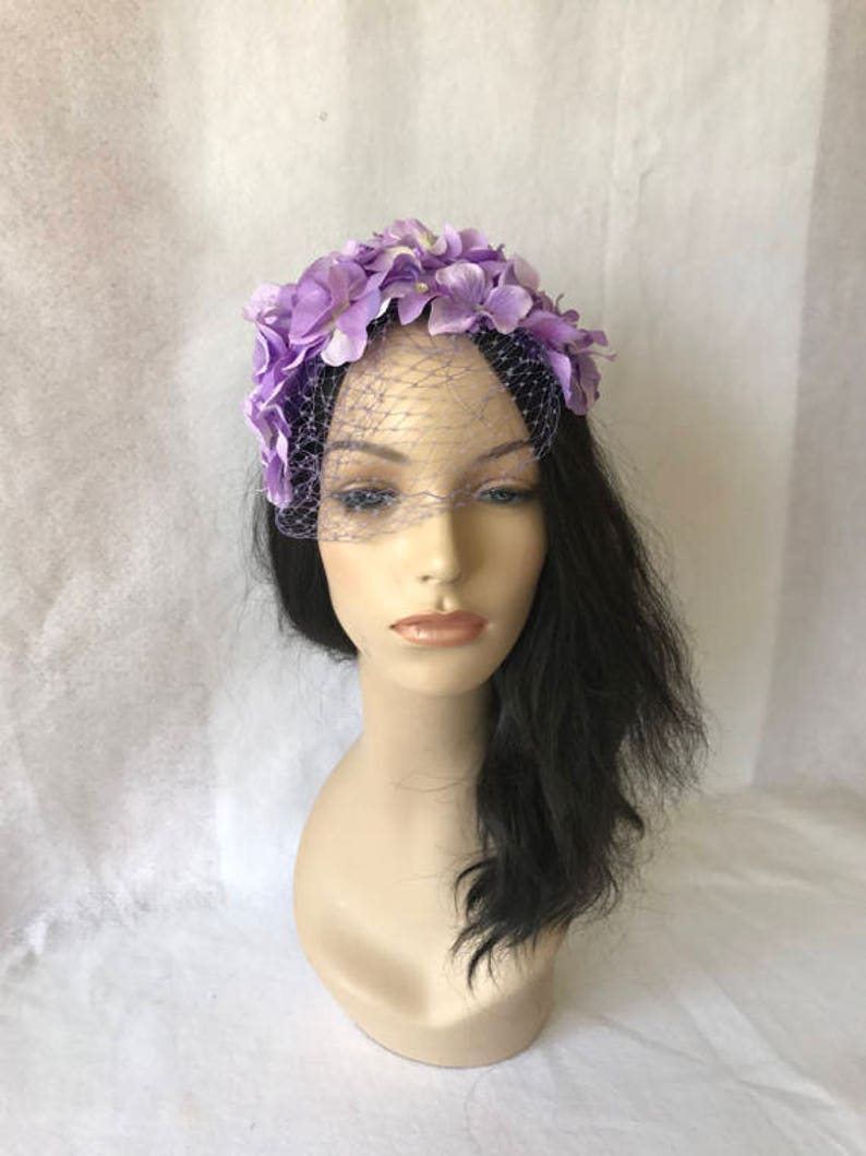 Light Purple Vintage Style 1950s -1960s Flower Petal Half Hat With Veil ...