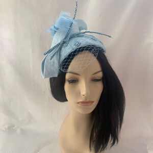 Light Blue Fascinator Hat With Veil for Church, Women’s Church Hat ...