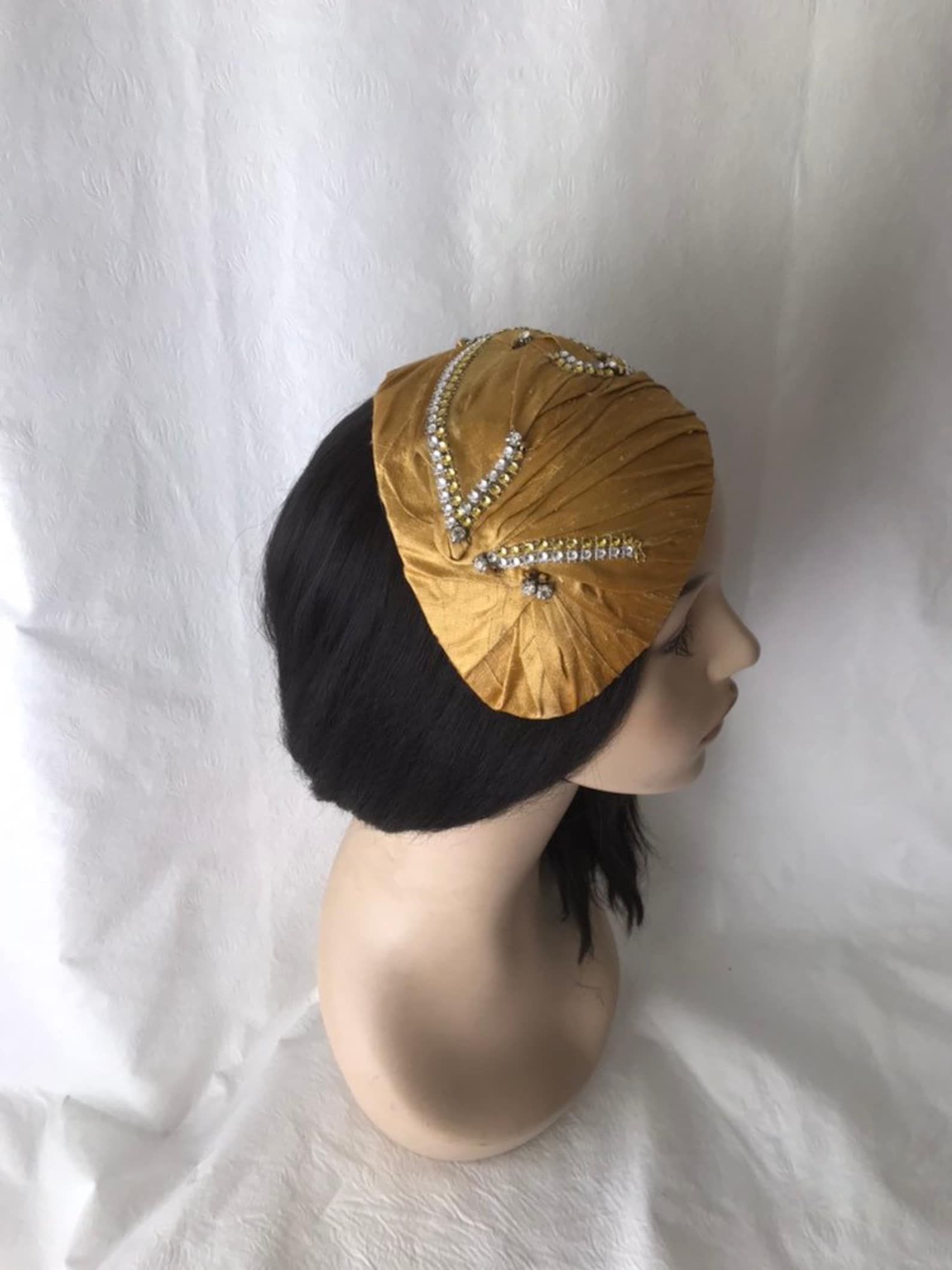 Vintage Inspired Gold Silk Pleated Fascinator Half Hat,gold Fascinator ...