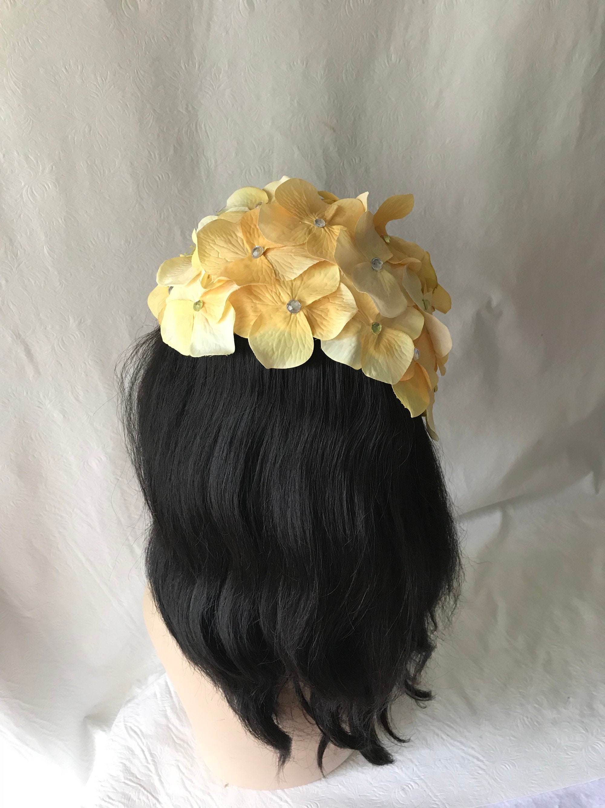 Vintage Yellow Flower Fascinator, 1950s Style Half Hat With Veil for ...