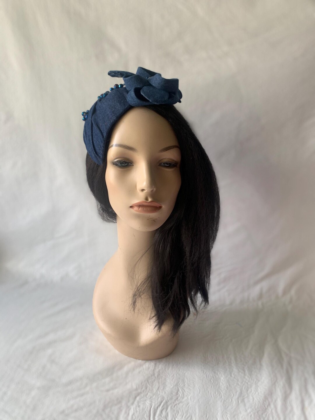 Denim Fascinator Hat, Jeans Fascinator Hat, Dark Denim Church Half Hat ...