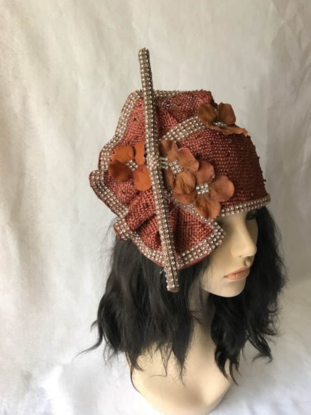 Brown Women's Church Hat, Rust Ladies Elegant Dressy Fancy Straw Church ...