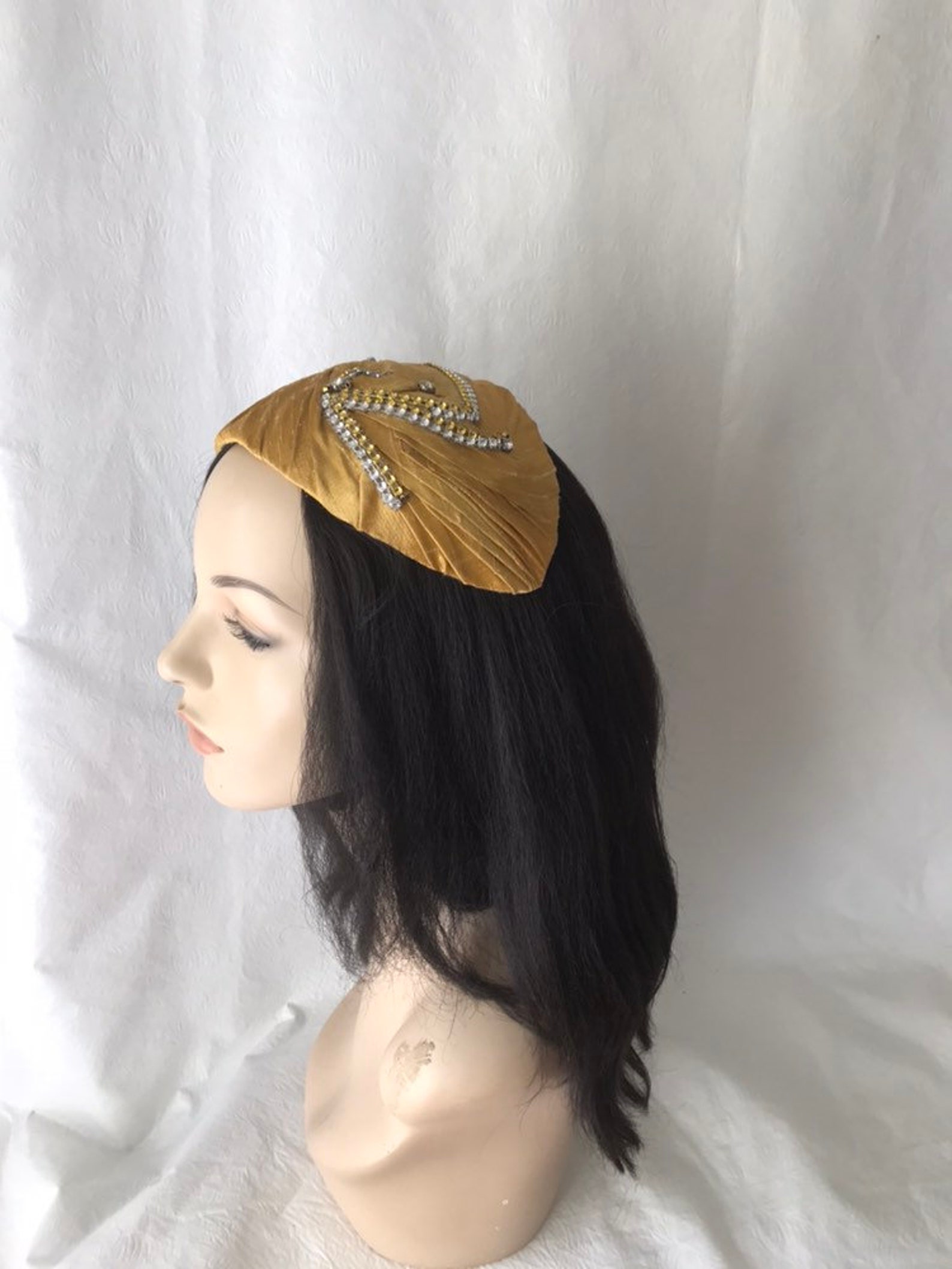 Vintage Inspired Gold Silk Pleated Fascinator Half Hat,gold Fascinator ...