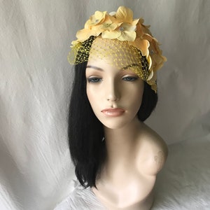 Yellow Flower Fascinator Hat With Birdcage Veil, Yellow Wedding Hat ...