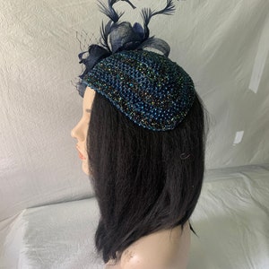 Dark Navy Blue Flapper Style 1920s Vintage Pearl Beaded Fascinator Half ...