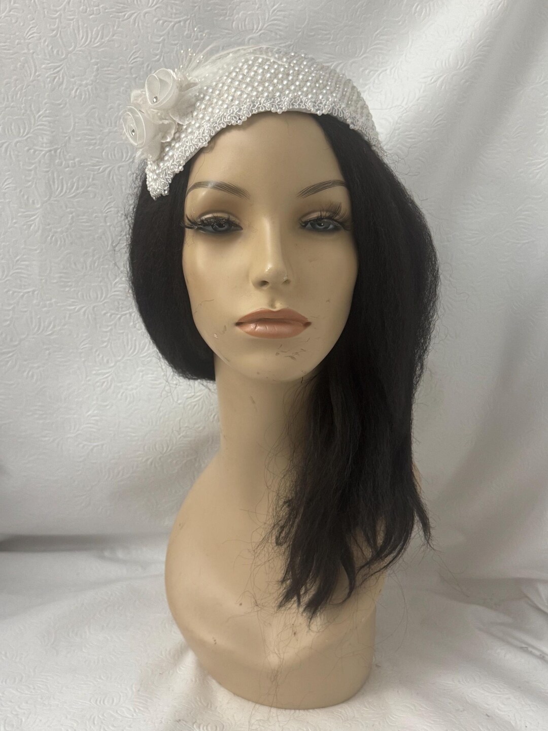 Pearl Beaded Vintage Half Hat Fascinator: White Bridal Half Hat With ...