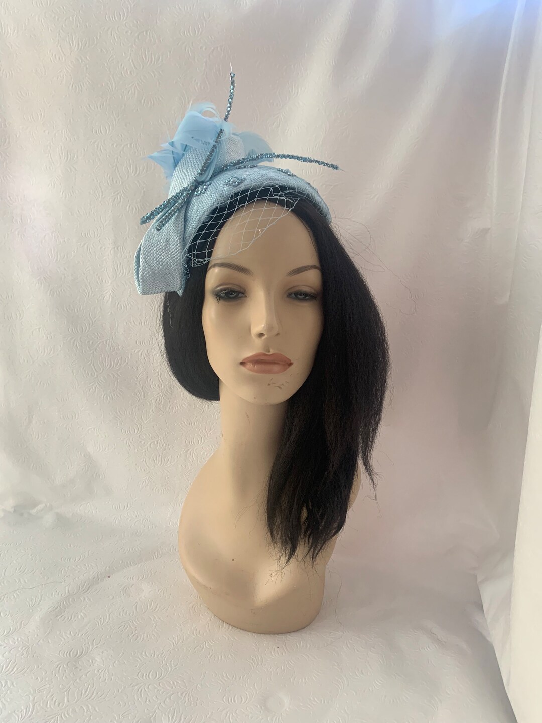 Light Blue Fascinator Hat With Veil for Church, Women’s Church Hat ...