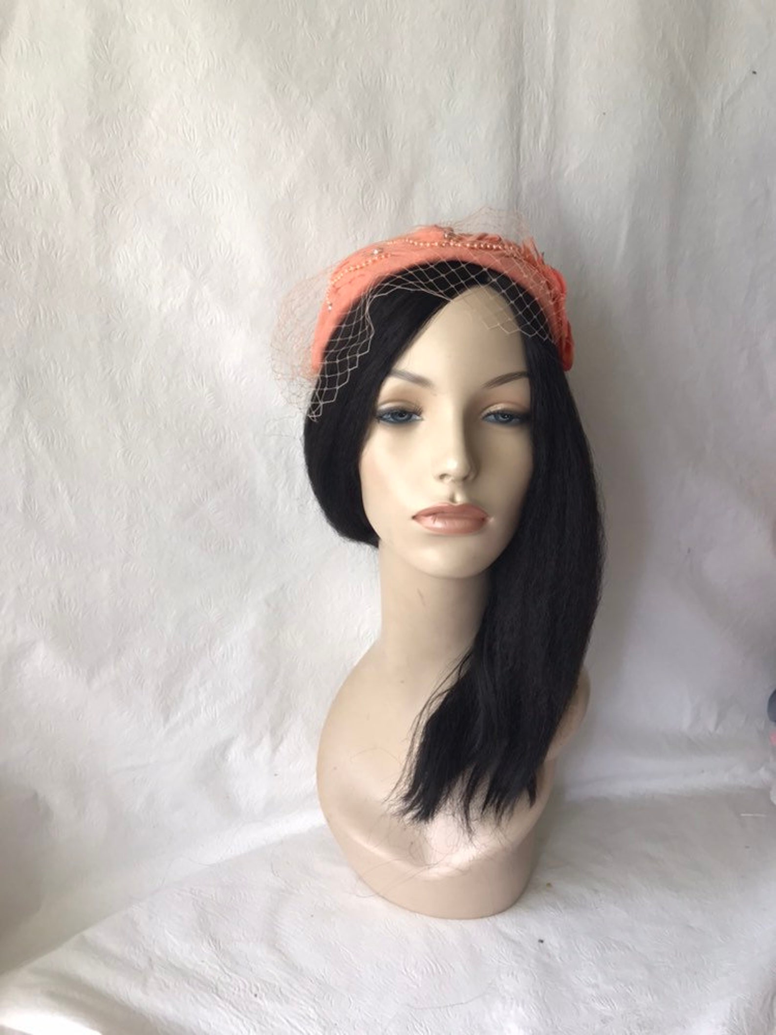 Coral Fascinator Hat Vintage Half Hat Coral Peach Wedding - Etsy