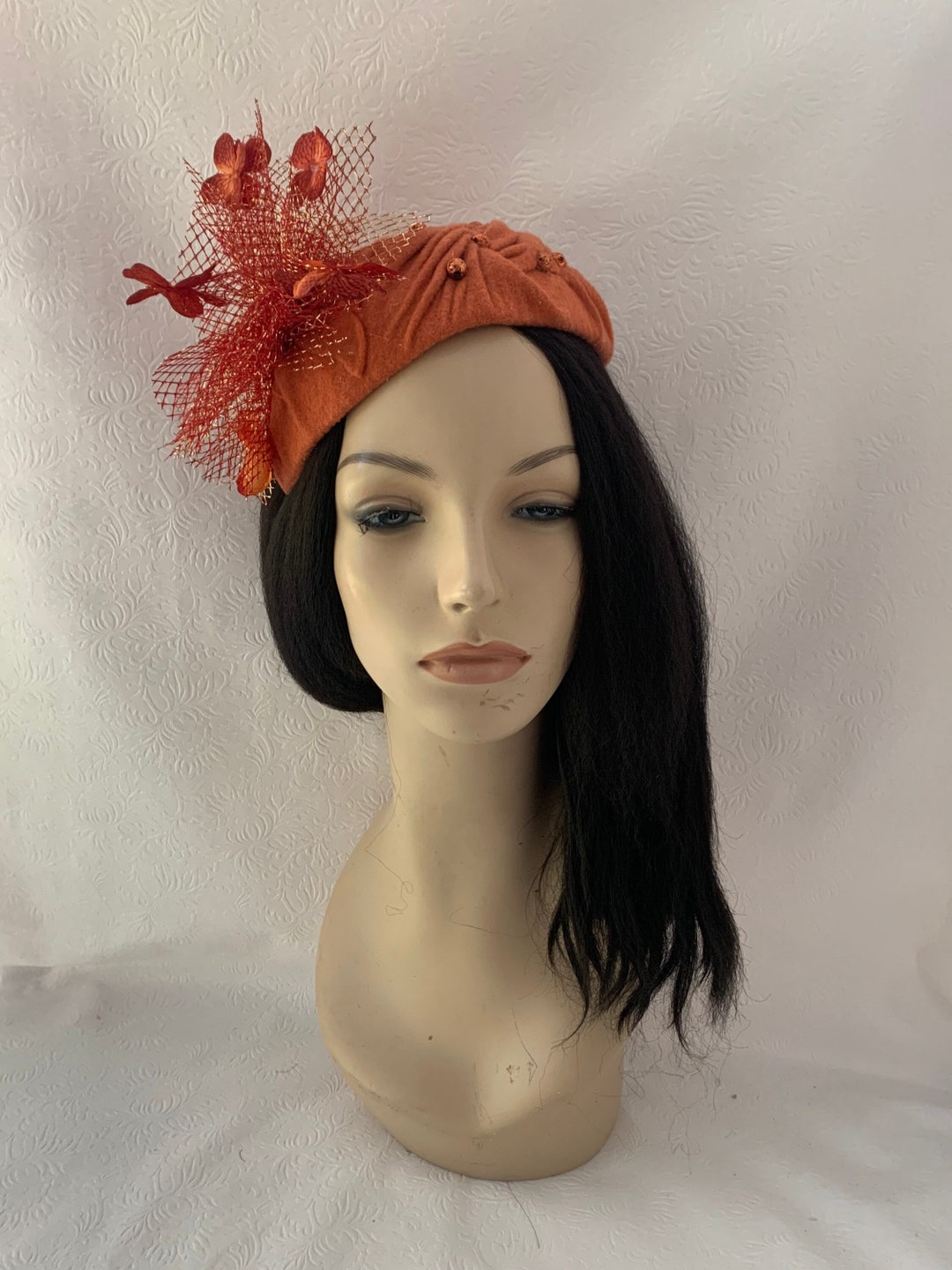 Burnt Orange Half Hat Church Fascinator, Mother of the Bride Wedding ...