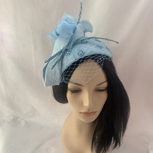 Light Blue Fascinator Hat With Veil for Church, Women’s Church Hat ...