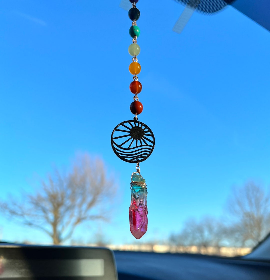 7 Chakra Car Charm Sun and Ocean Aura Quartz Charm Balance - Etsy