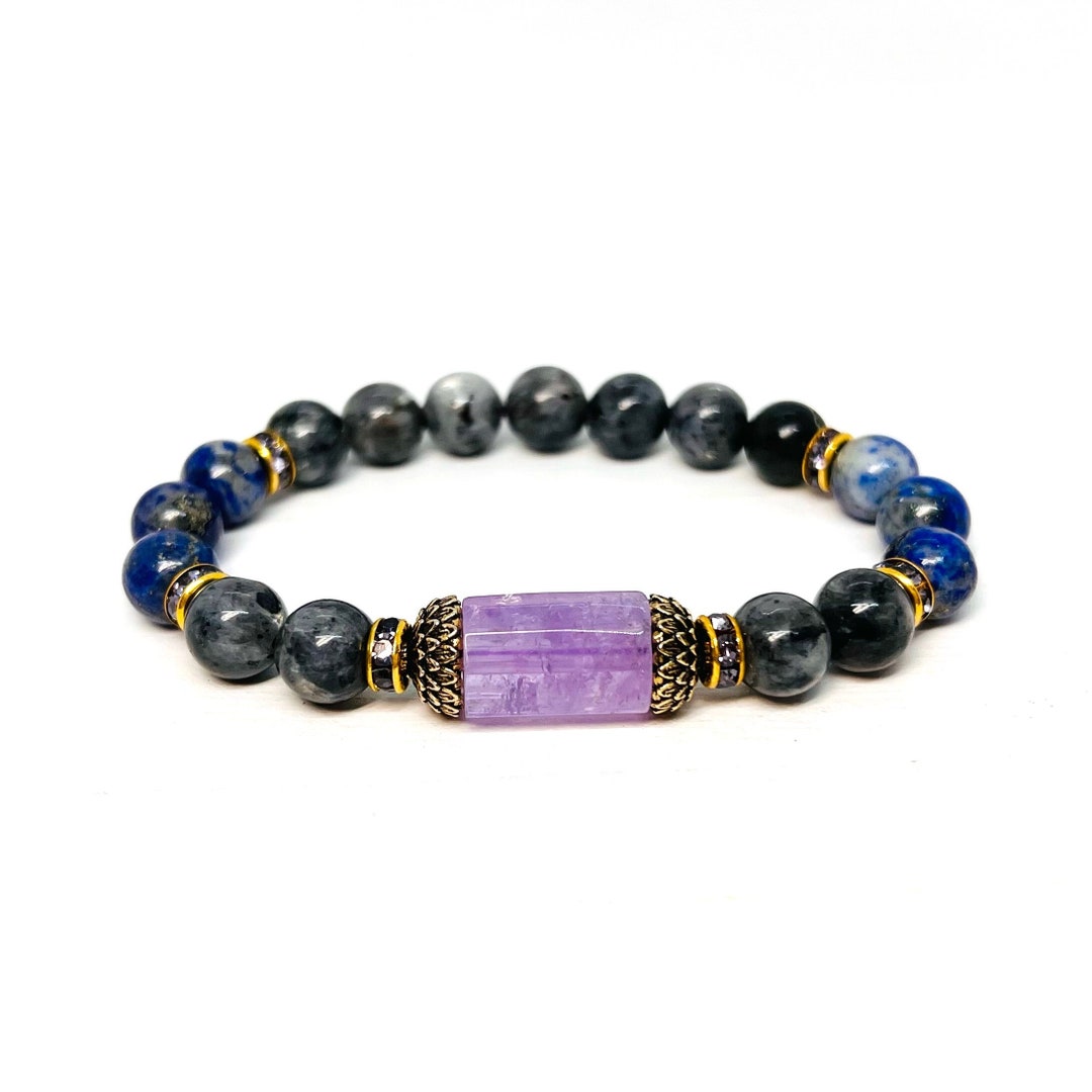 Amethyst Lapis Lazuli and Larvikite Bead Bracelet With Gold Accent ...