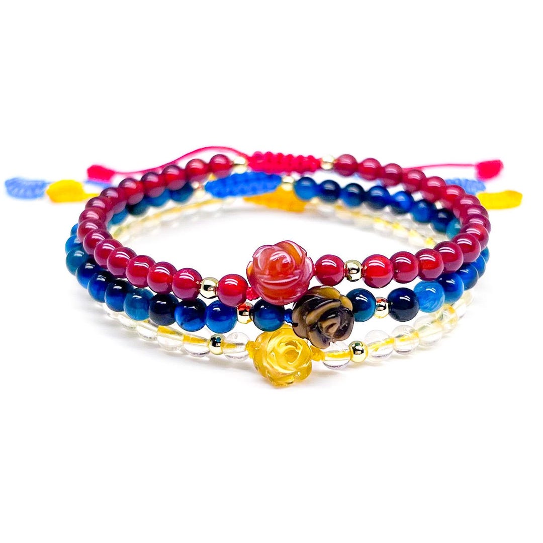 Agate Red Rose Tiger Eye Citrine Set Bracelet, Gemstone Jewelry Stack ...