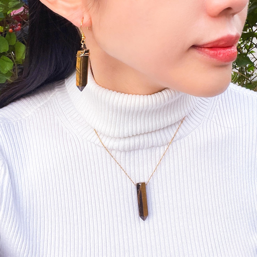 Solar Plexus Chakra Tiger Eye Point Crystal Jewelry Set, 7 Chakra ...