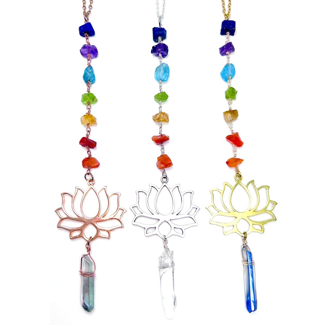 7 Chakra Car Charm, Rose Gold and Silver Lotus, Angel Aura Quartz, Raw ...