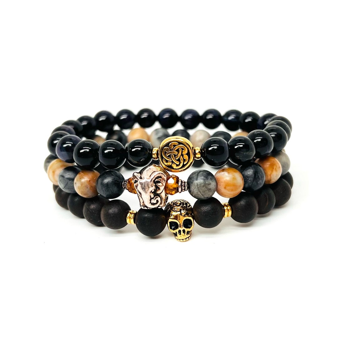 Energy and Strength Stack Gemstone Bracelet, Jasper and Blue Tiger Eye ...