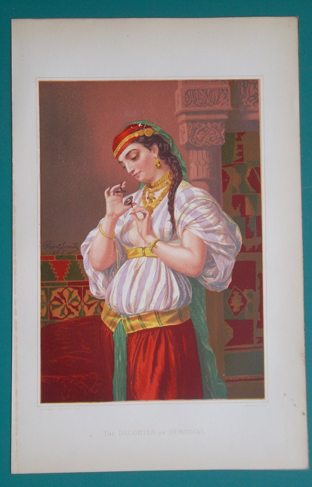 WOMEN OF BIBLE Daughter of Herodias 1873 Color Lithograph Print After ...