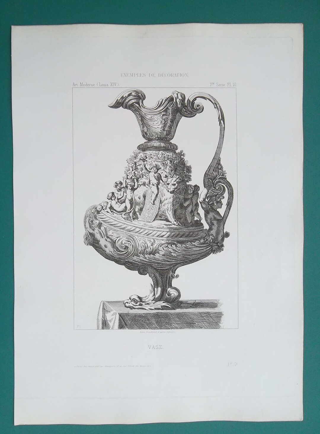VASE French Baroque Era of King Louis XIV - 1857 Original Etching Print ...