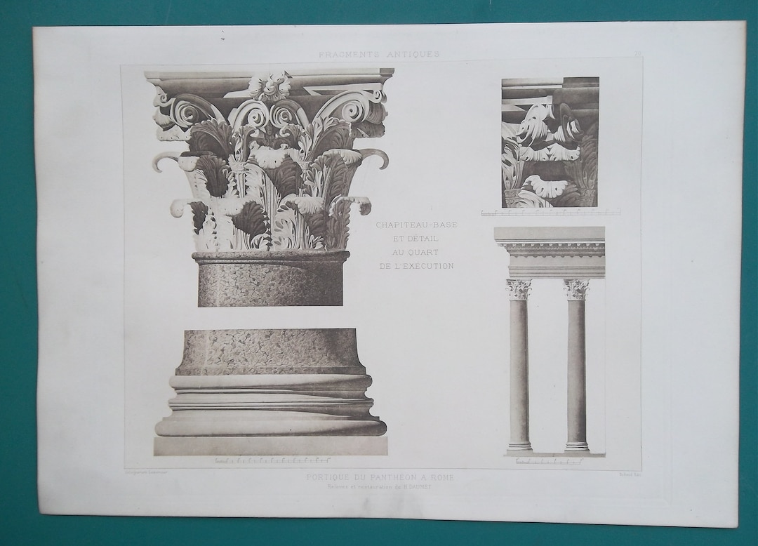PANTHEON in Rome Portico Columns Corinthian Capitals - 1905 Espouy ...