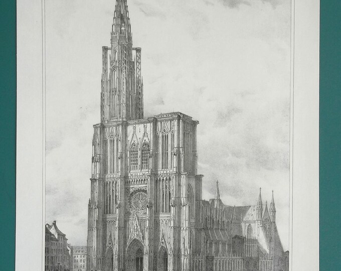 FRANCE Strasbourg Cathedral Architecture - 1840 SUPERB Original ...