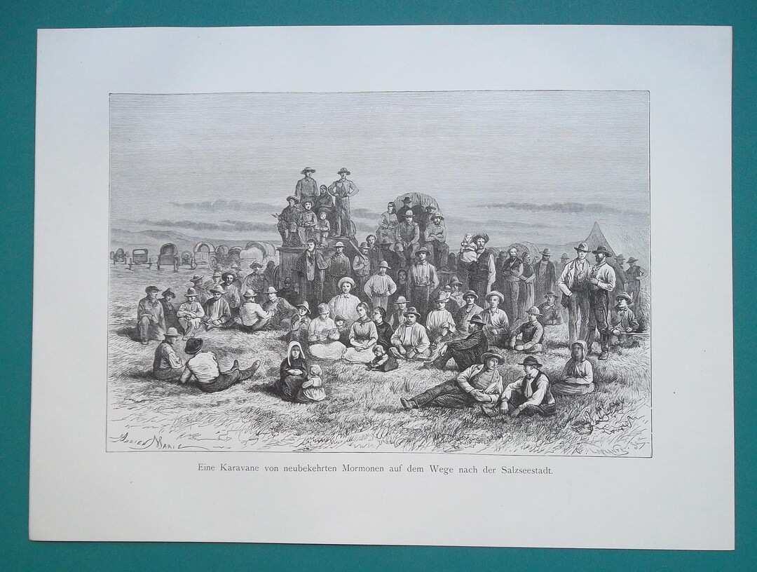 AMERICAN WEST Mormon Caravan W/wives on Way to Salt Lake City Utah ...