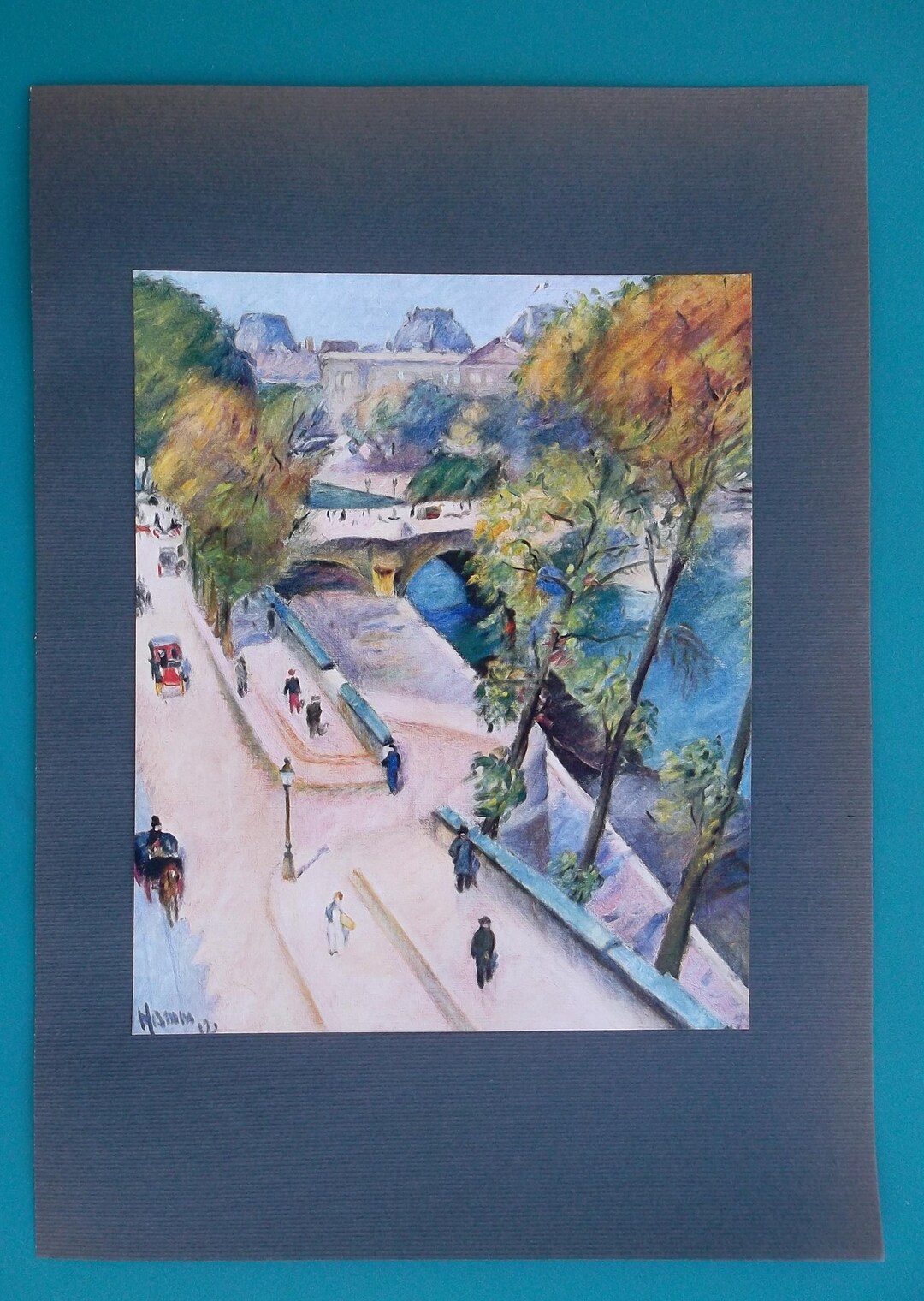 AUTUMN in Paris Street Seine River Bridge by Hamm- 1914 COLOR Antique ...