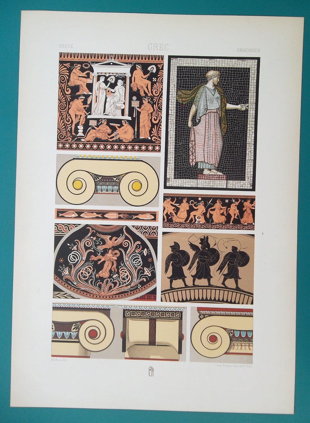 GREECE Polychrome Vase Paintings Ornaments Ionic Capital From Acropolis ...