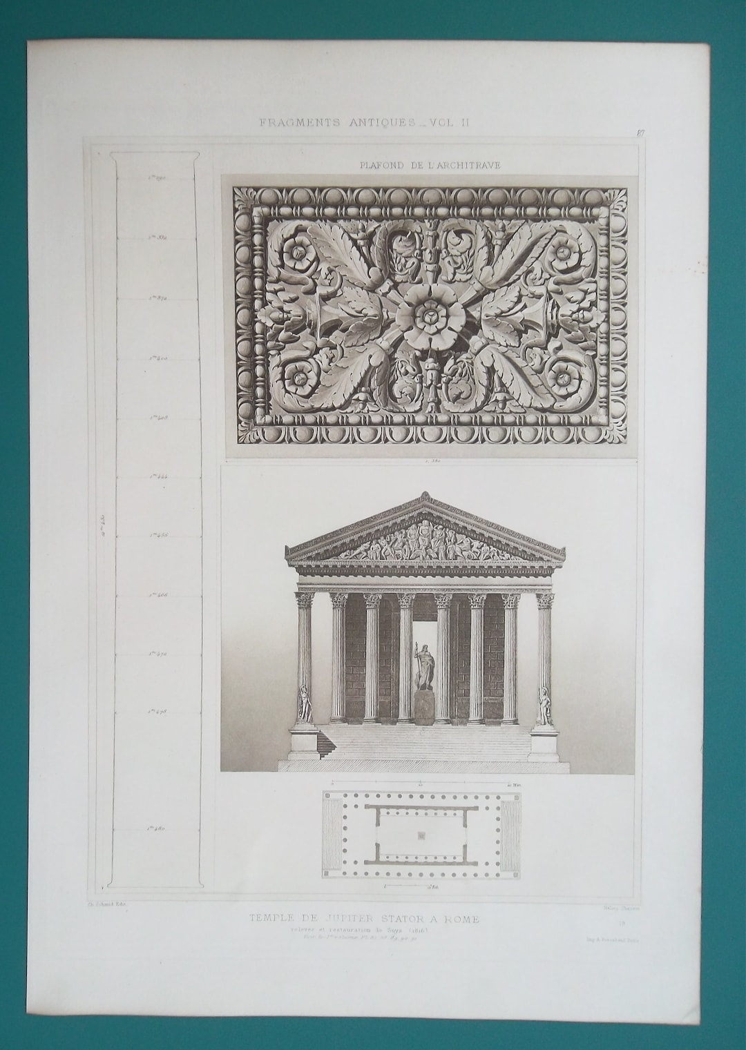 ROME Temple of Jupiter Stator Restored Facade & Plan 1905 Espouy ...