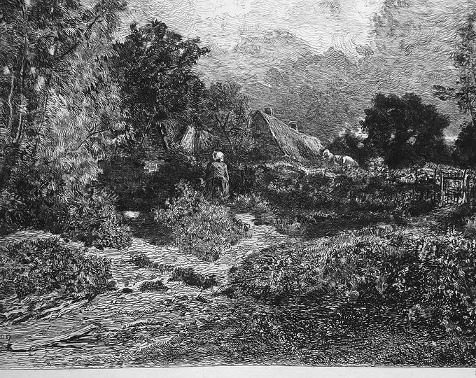 NORMANDY LANDSCAPE With Farmhouse Willow Trees Footpath by Troyon ...