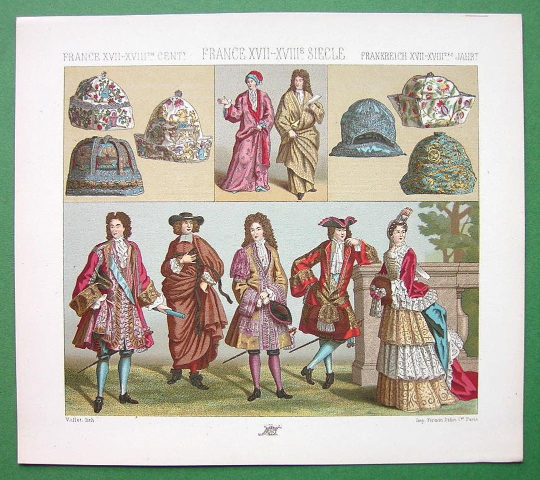 FRANCE Baroque Era Fashion Dresses of Royal Court Bonnets Hand Warmers ...