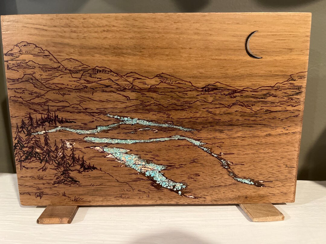 Walnut Art With Turquoise Inlay - Etsy