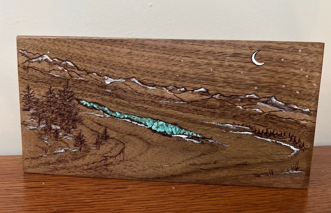 Walnut Art With Turquoise Inlay - Etsy
