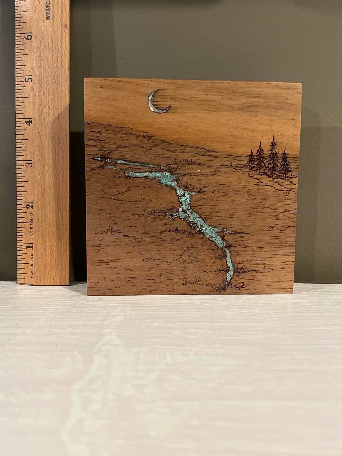 Walnut Art With Turquoise Inlay - Etsy