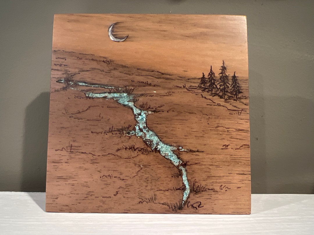 Walnut Art With Turquoise Inlay - Etsy