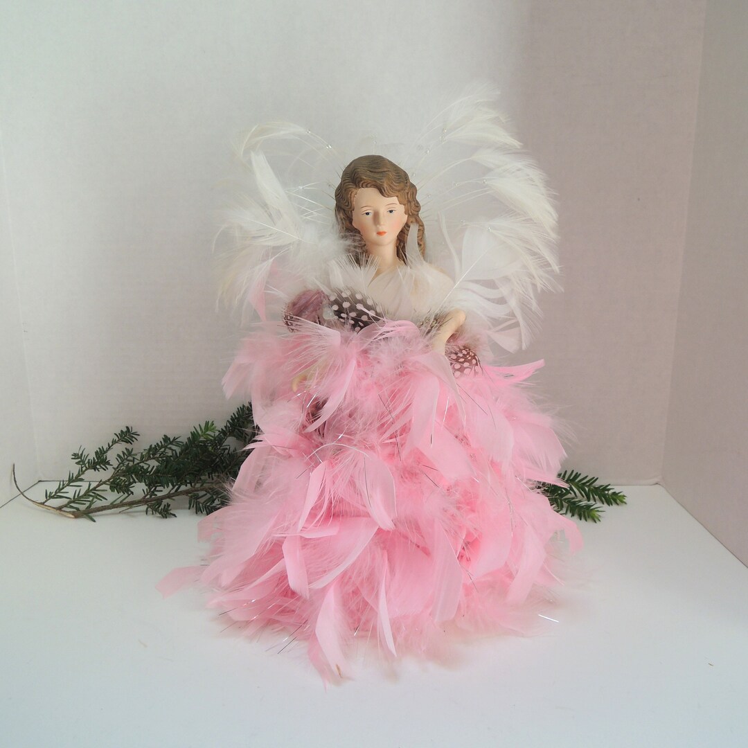 Pink Angel Tree Topper, Pink Feathers, Non Electric Tree Topper, Cone ...
