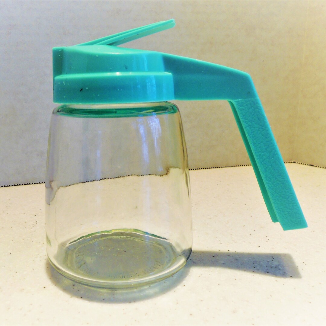 Glass Syrup, Small Syrup Container W Turquoise Plastic Top, Excellent ...