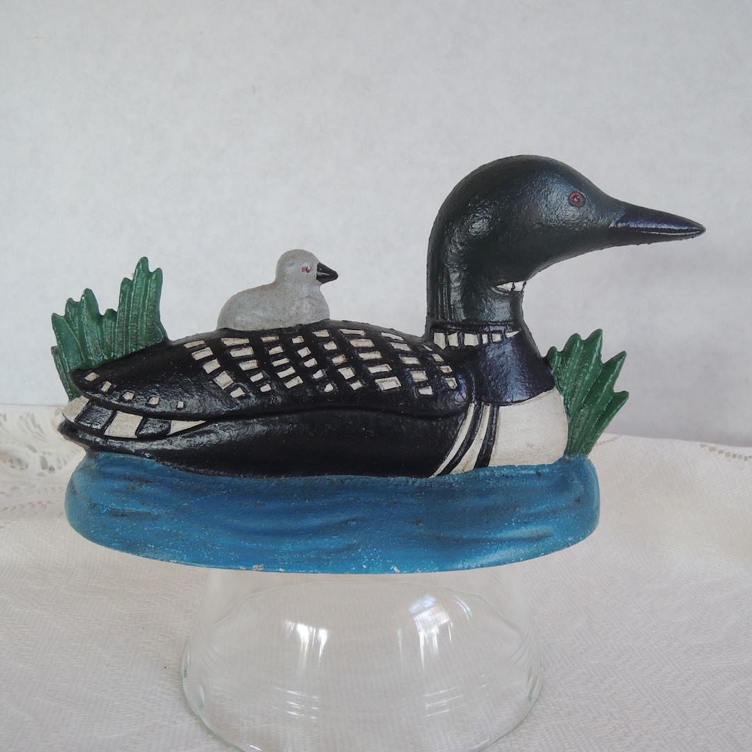 Loon Doorstop, Vintage Cast Iron Doorstop, Parent Loon W Loonlet ...