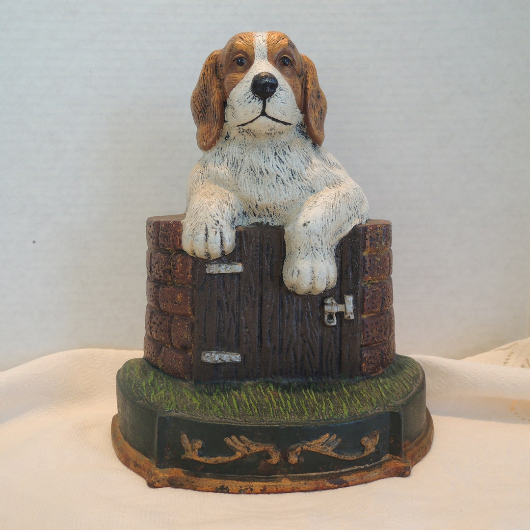Doorstop, Beagle at Gate, Brown N White Dog, Cast Iron Door Holder ...