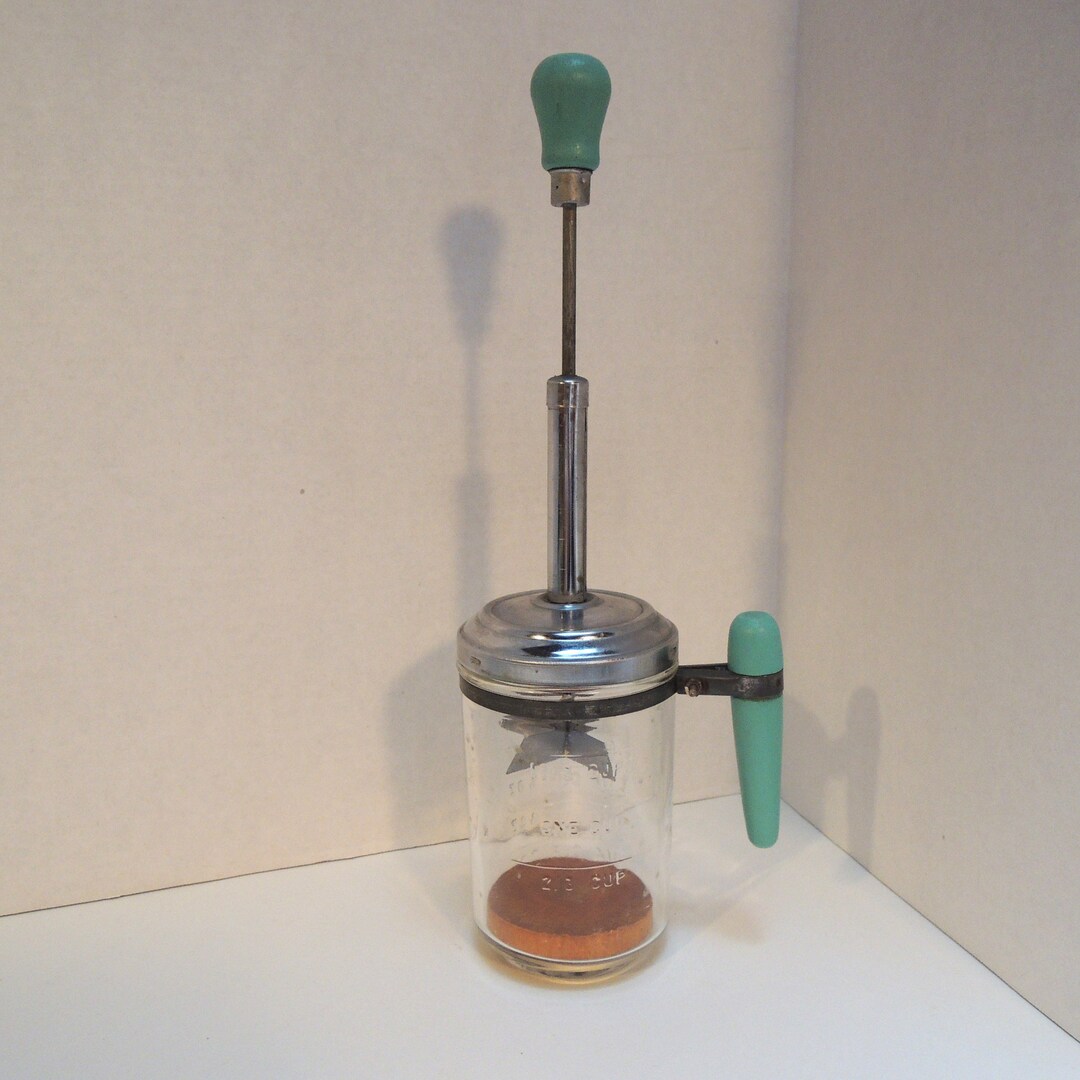 Food Chopper, Hazel Atlas Glass, Turquoise or Aqua Wood Handles ...