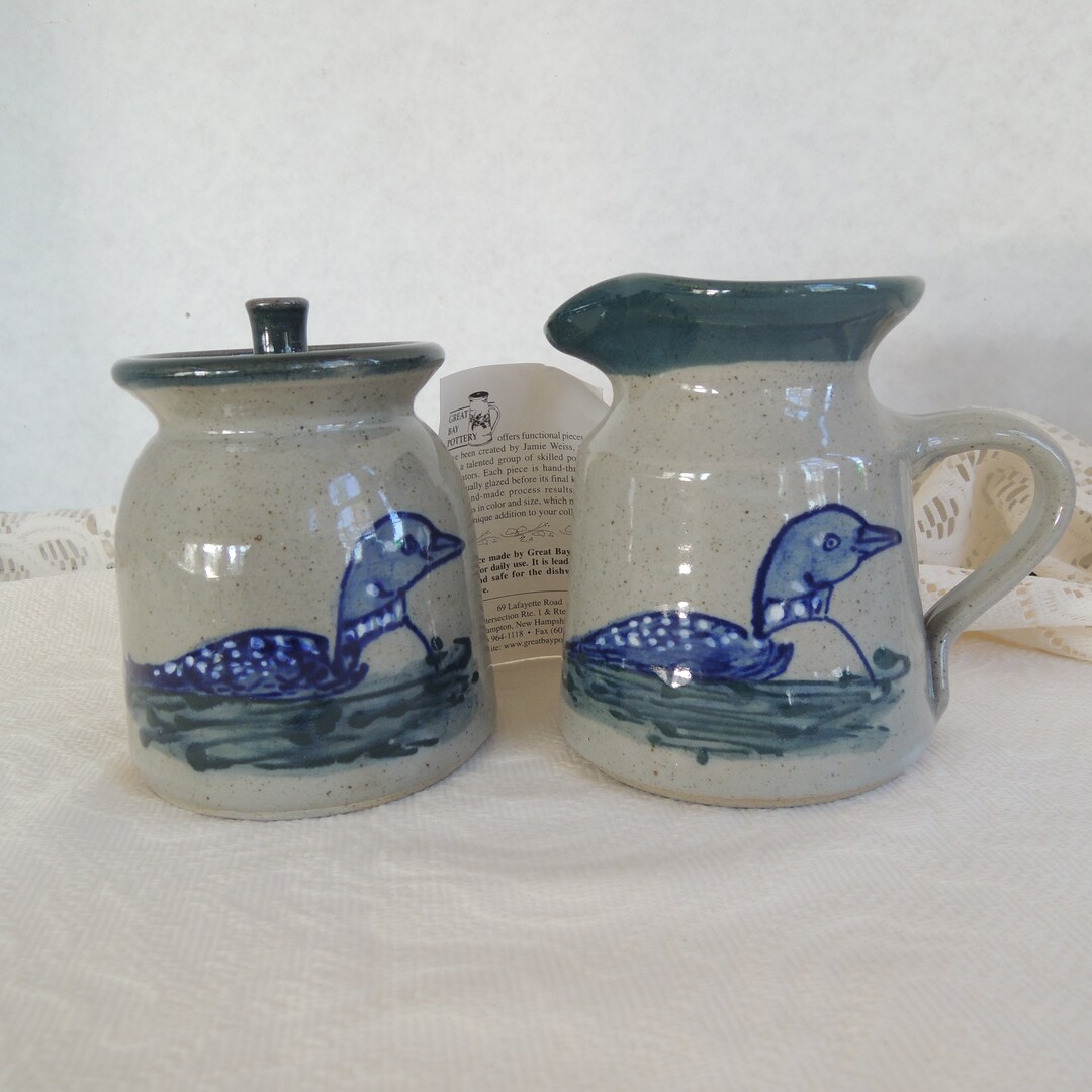 Great Bay Pottery, Loon Creamer & Sugar, OOAK, Handmade, Covered Sugar ...