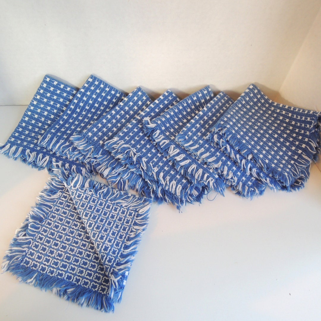 Napkins, 8 Blue N White Homespun Woven Cotton Table Napkins, Reversible ...